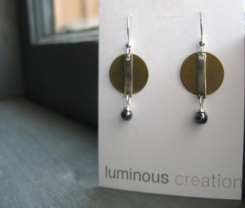Hematite Earrings Hematite Stone Metalwork Dangle Drop Etsy
