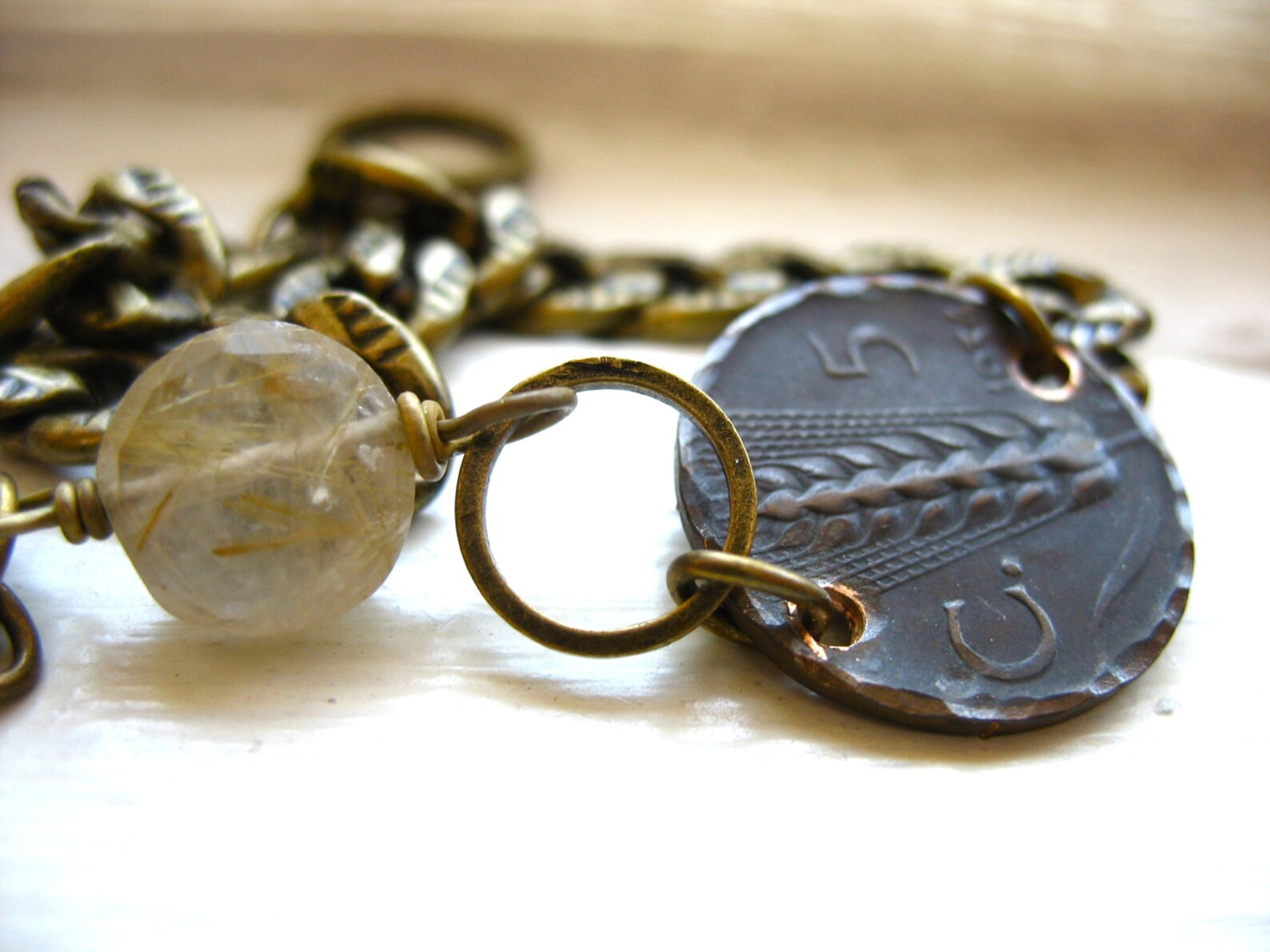 Coin Jewelry Rutilated Quartz Coin Charm Bracelet Gemstone | Etsy