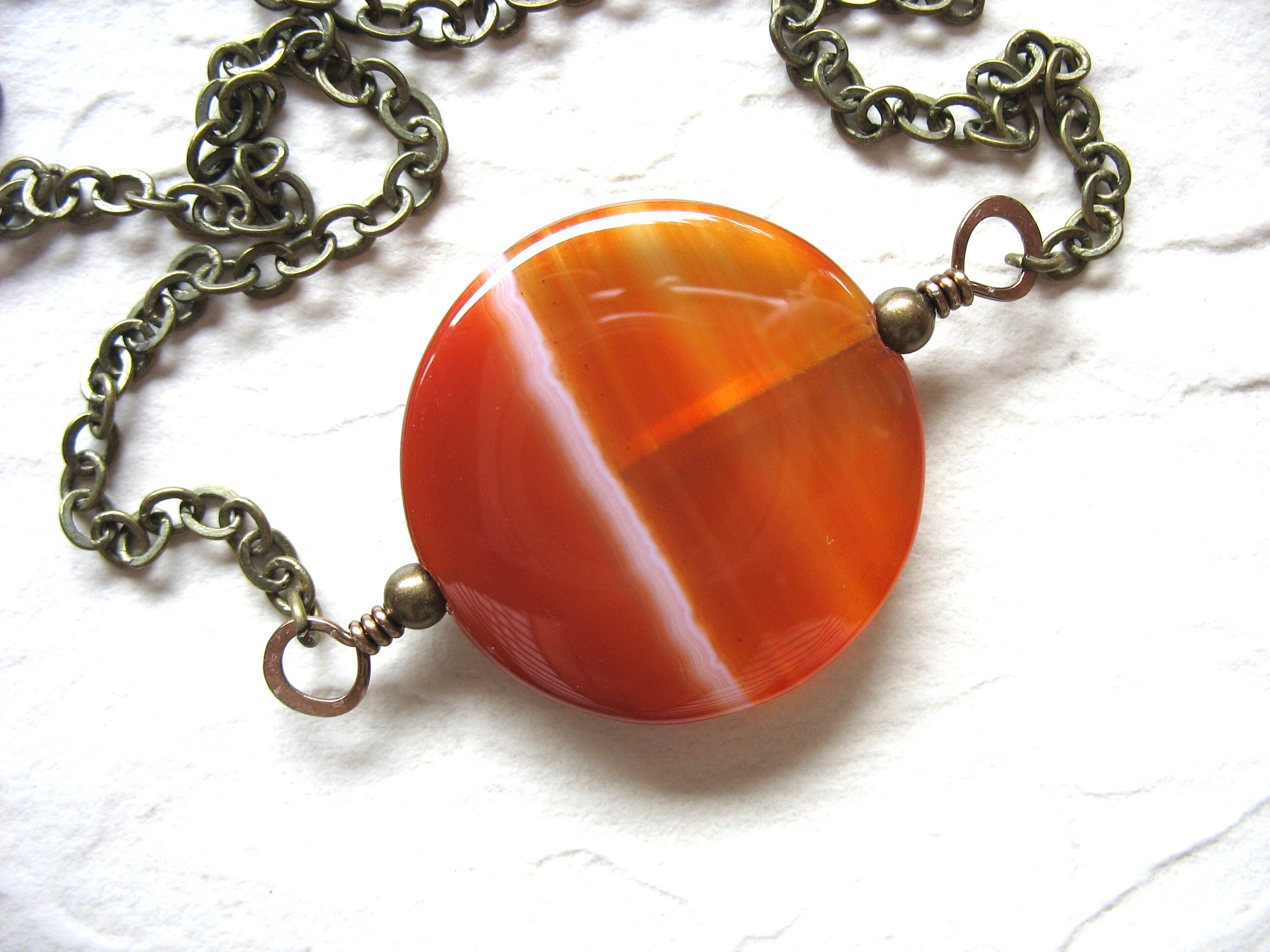 Orange Agate Necklace Agate Stone Necklace Handmade Jewelry | Etsy