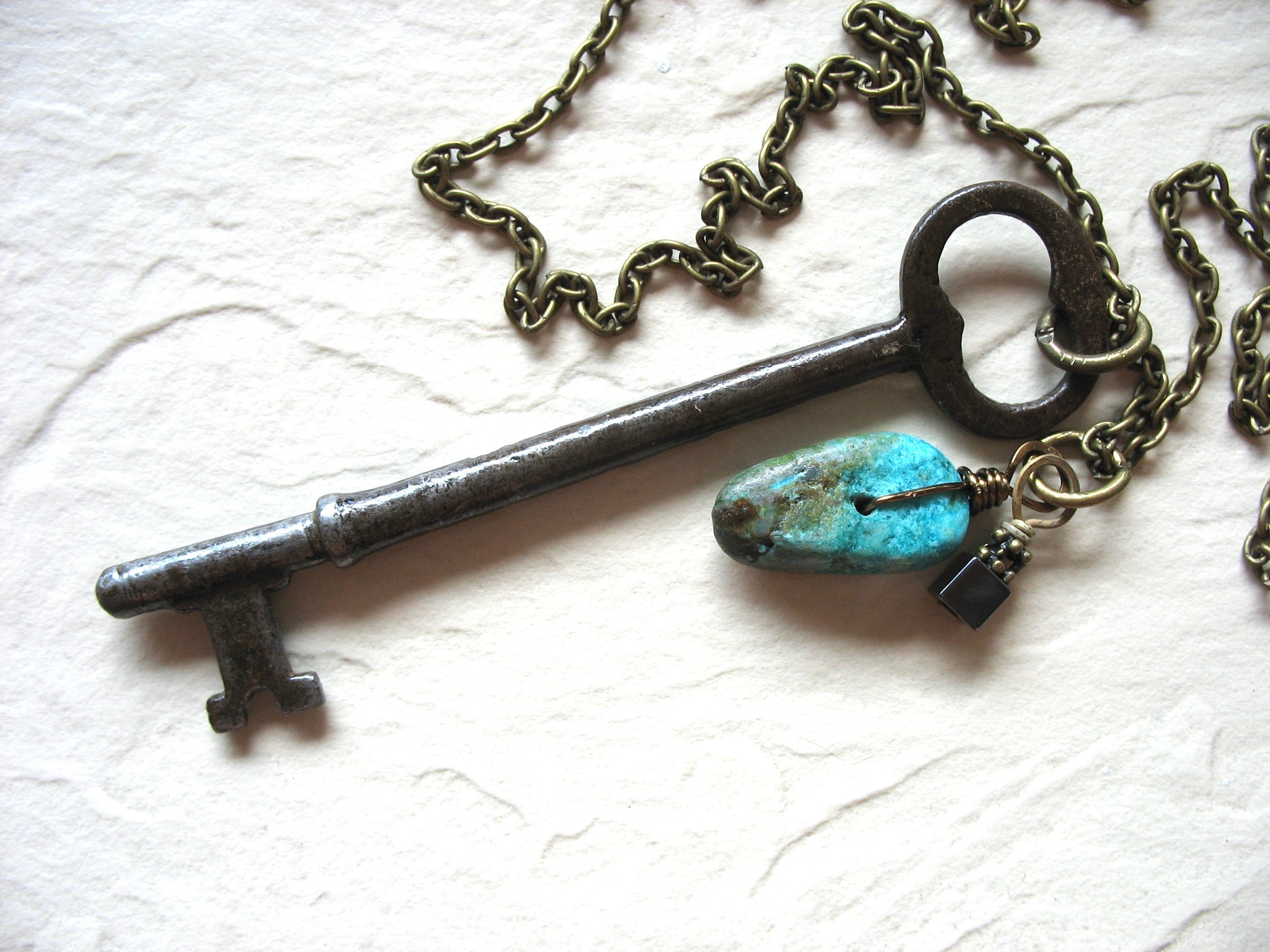 Turquoise Skeleton Key Necklace Turquoise Hematite Stone | Etsy