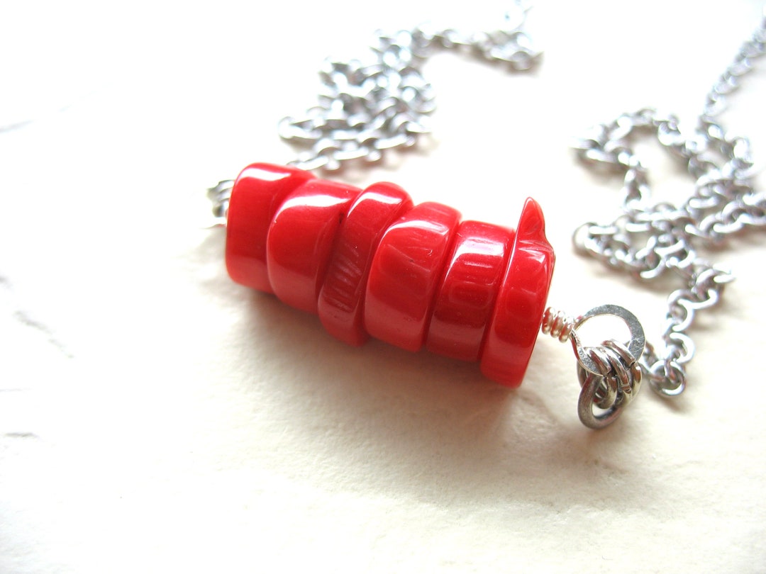 Red Coral Necklace, Red Coral Strand Gemstone Necklace, Artisan ...