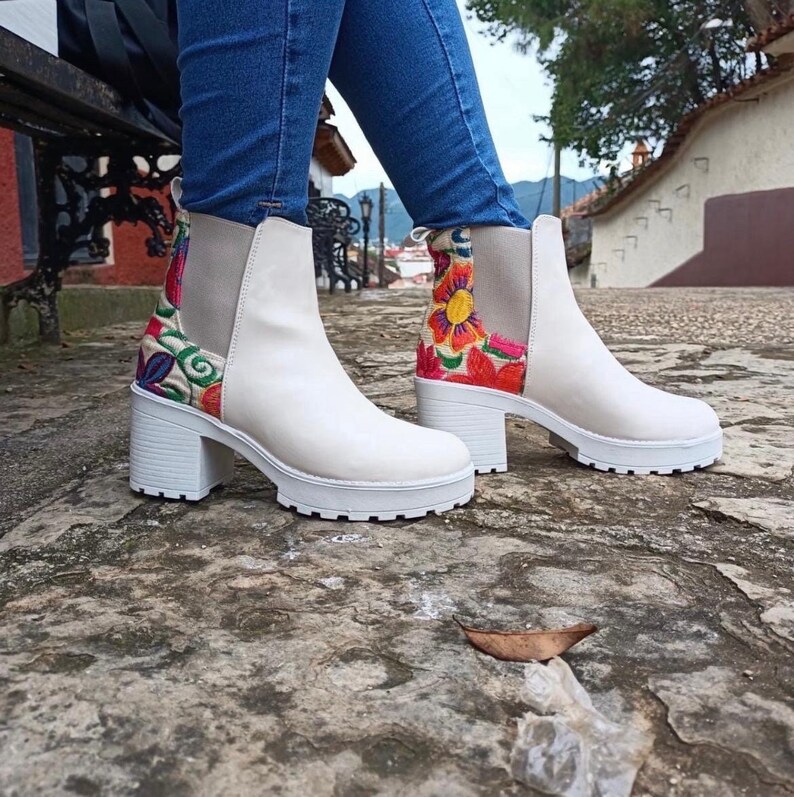 Goat Leather Wedge Boots for Women. Boots With Mexican Textiles. Boho ...