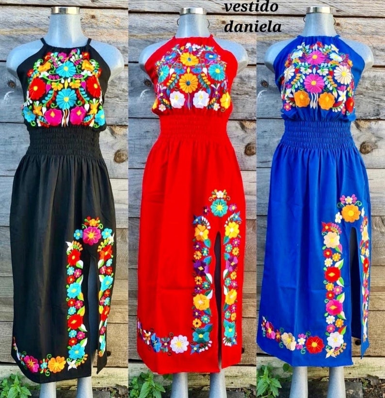 Daniela Halter Floral Mexican Dress. Embroidered Floral Dress. Bohemian ...