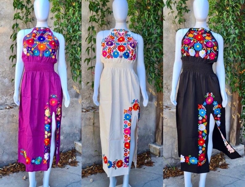Daniela Halter Floral Mexican Dress. Embroidered Floral Dress. Bohemian ...