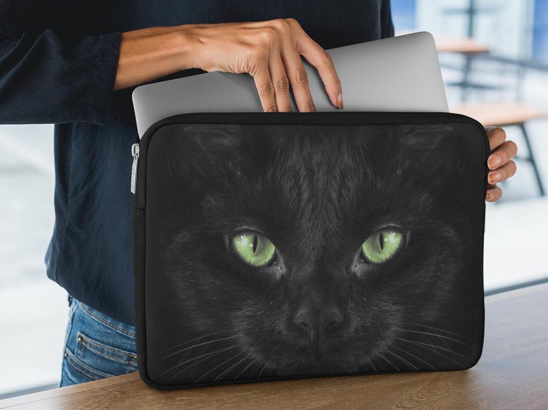 Black Cat Laptop Sleeve | Green Eyes, Neoprene MacBook Case - Etsy