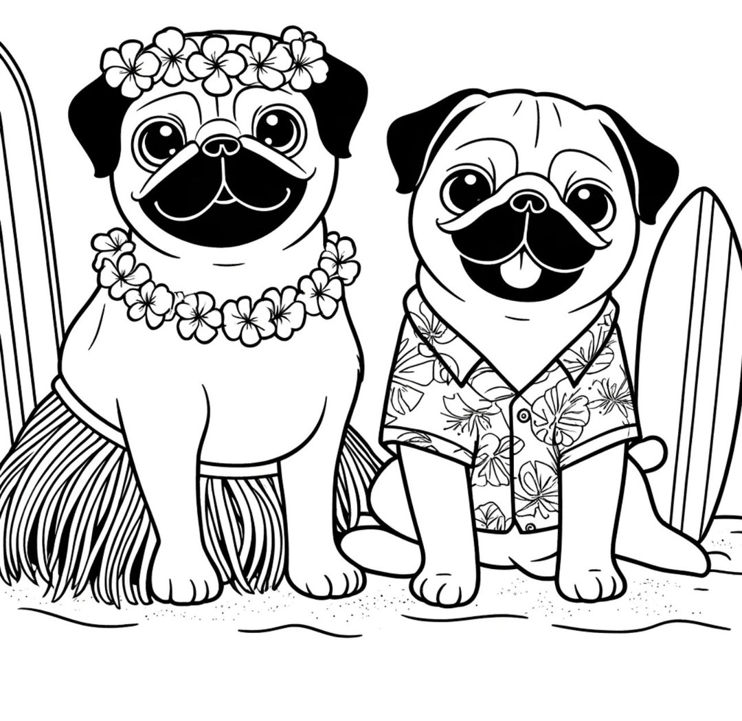 Pug Coloring Pages - Etsy