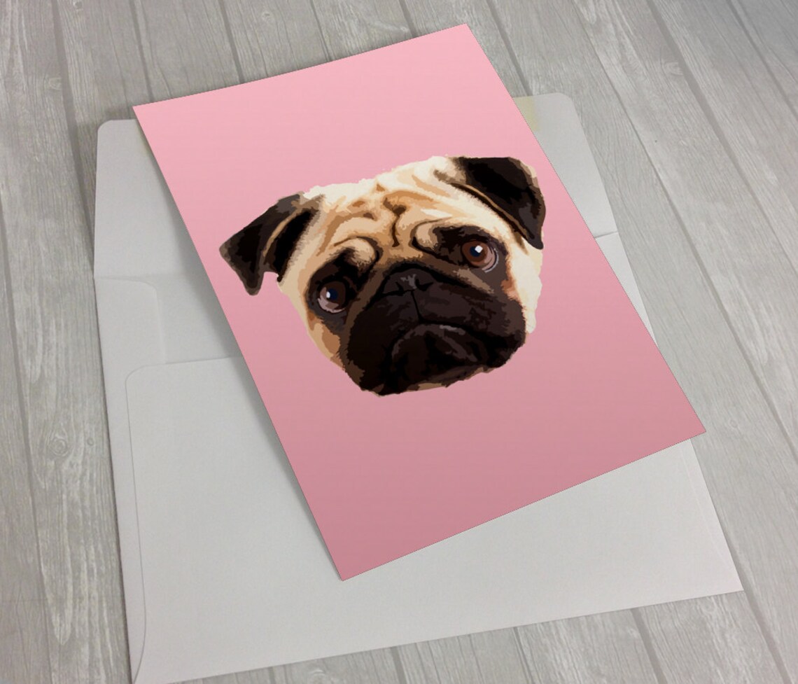 Pug Greeting Card Fawn Pug Greeting Card Card for Pug - Etsy