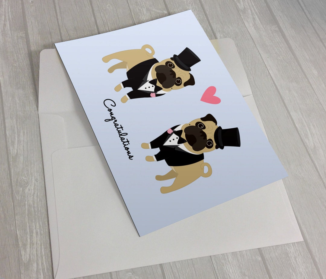 2 Grooms Wedding Pugs Card - Gay Wedding Card - Etsy