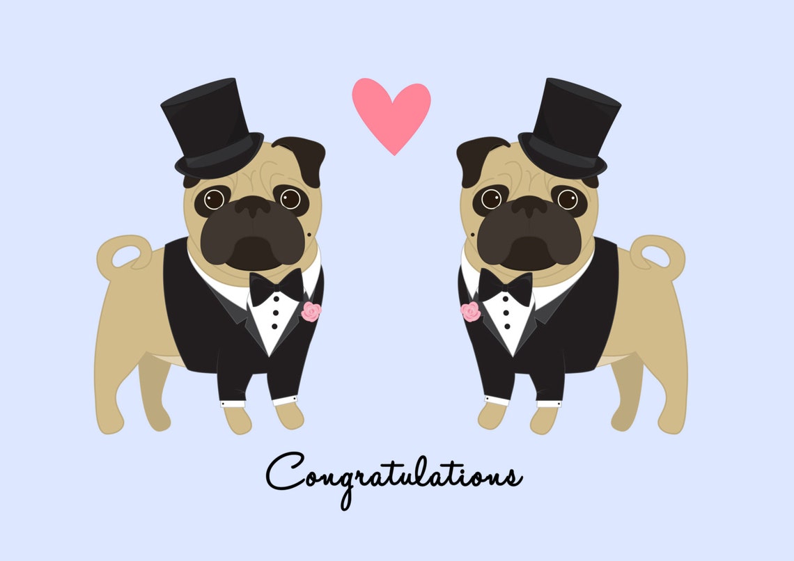 2 Grooms Wedding Pugs Card - Gay Wedding Card - Etsy