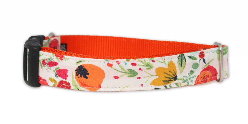 Floral Dog Collar – White Cotton With Red, Orange & Yellow Flowers - Etsy