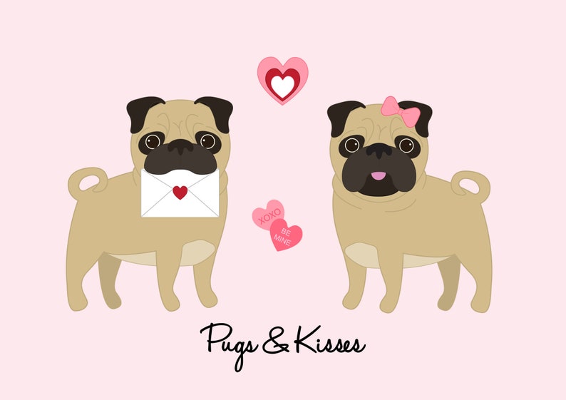Pug Valentine's Day Card Pugs & Kisses - Etsy