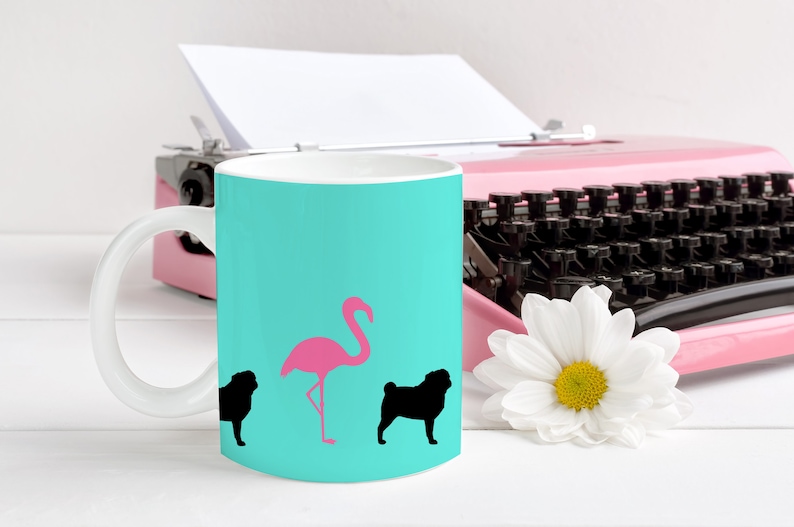 Flamingo Pug Coffee Mug - Pug Ceramic Mug - Flamingo Mug - Dog Mug ...