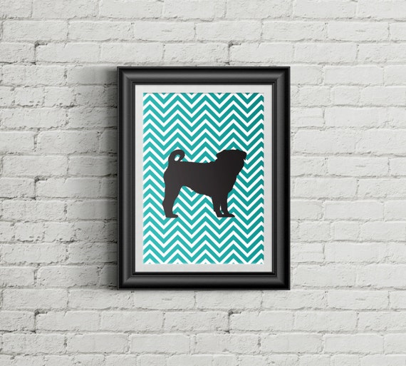 Chevron Pug Art Print Dog Art Print Modern Home Decor | Etsy