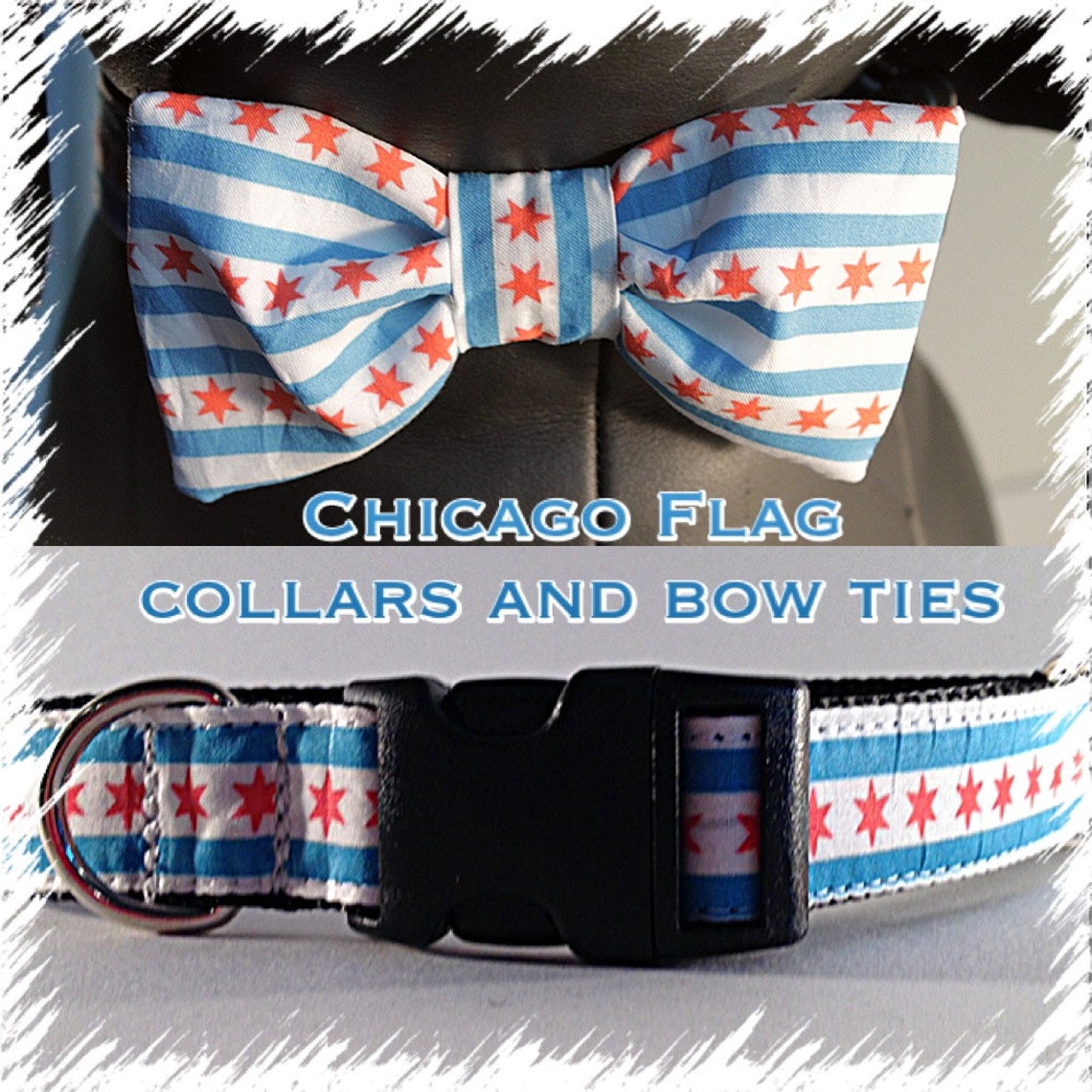 Chicago Flag Bow Tie Dog Collar - Chicago Flag Collar - Chicago Flag ...