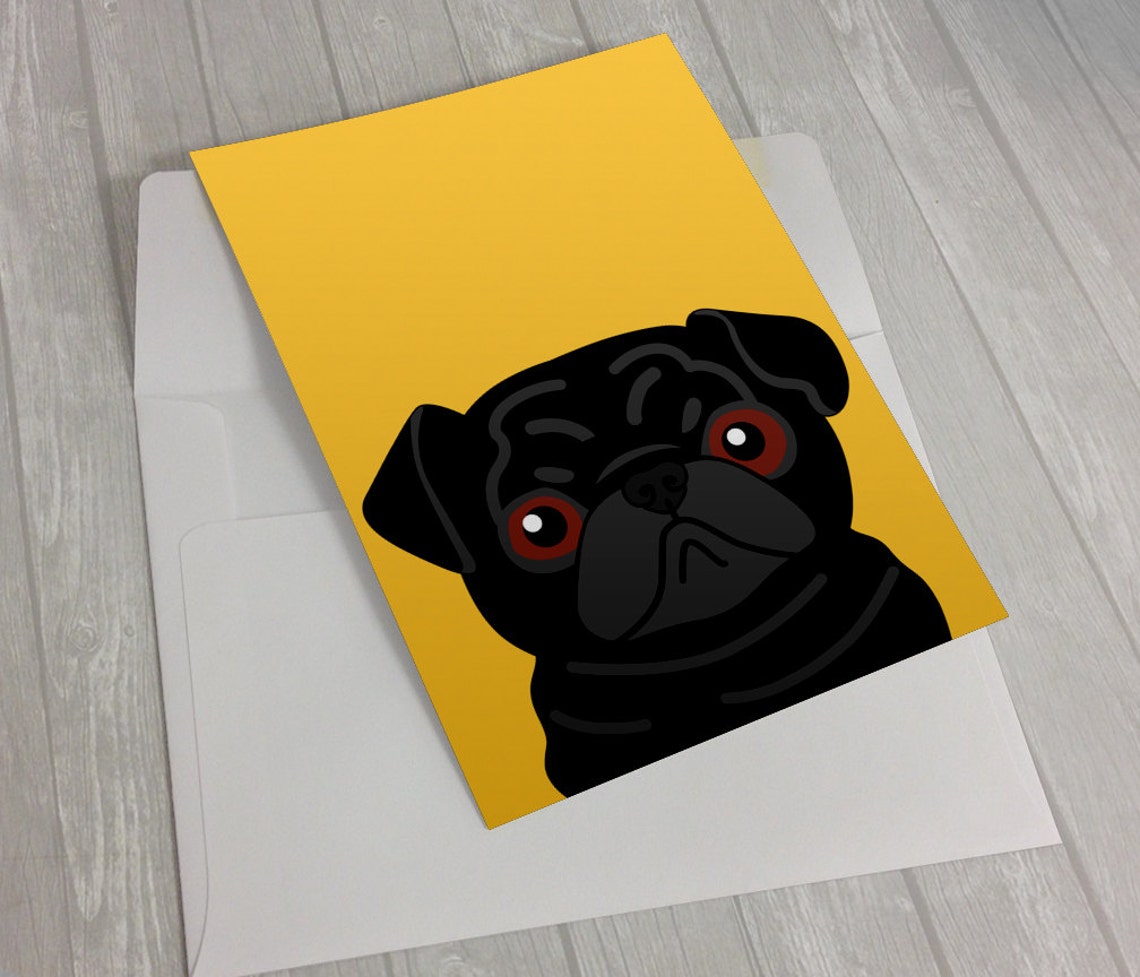 Pug Greeting Card Black Pug Greeting Card Card for Pug - Etsy
