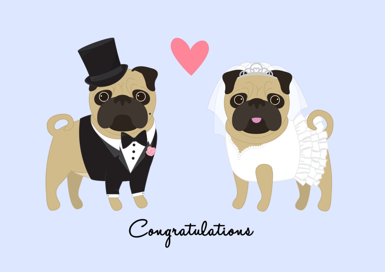 Wedding Card Wedding Pugs Greeting Card Card for Wedding Pug Lover Card ...