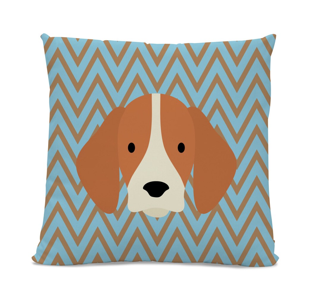 Beagle Pillow - Throw Pillow - Teal Brown Chevron Pillow - Dog Home ...