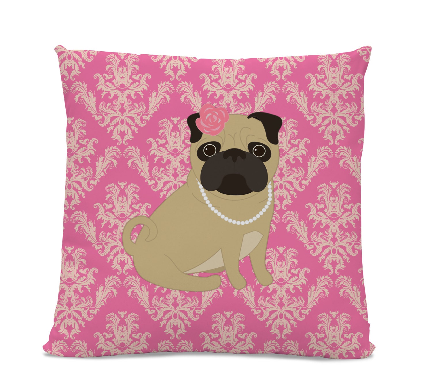 Pug Pillow Pug in Pearls Pillow dog pillow pink pug | Etsy