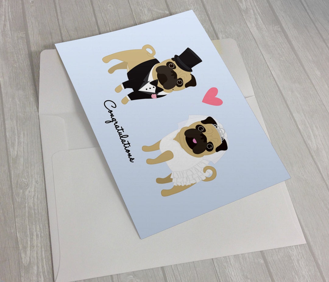 Wedding Card - Wedding Pugs Greeting Card - Card for Wedding - Pug ...
