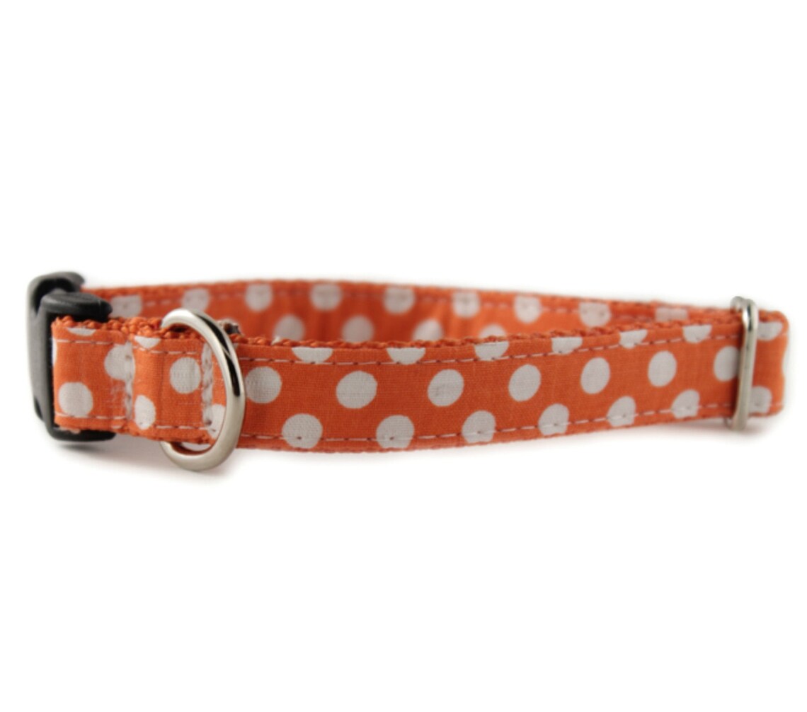 Orange Dog Collar - Orange White Polka Dot Dog Collar - Tangerine Dot ...