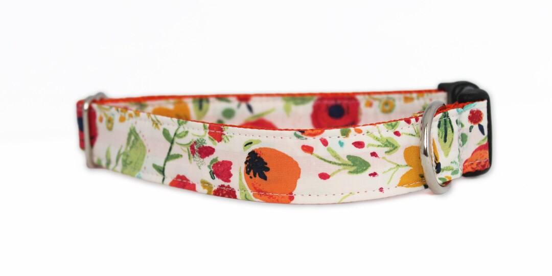 Floral Dog Collar – White Cotton With Red, Orange & Yellow Flowers - Etsy