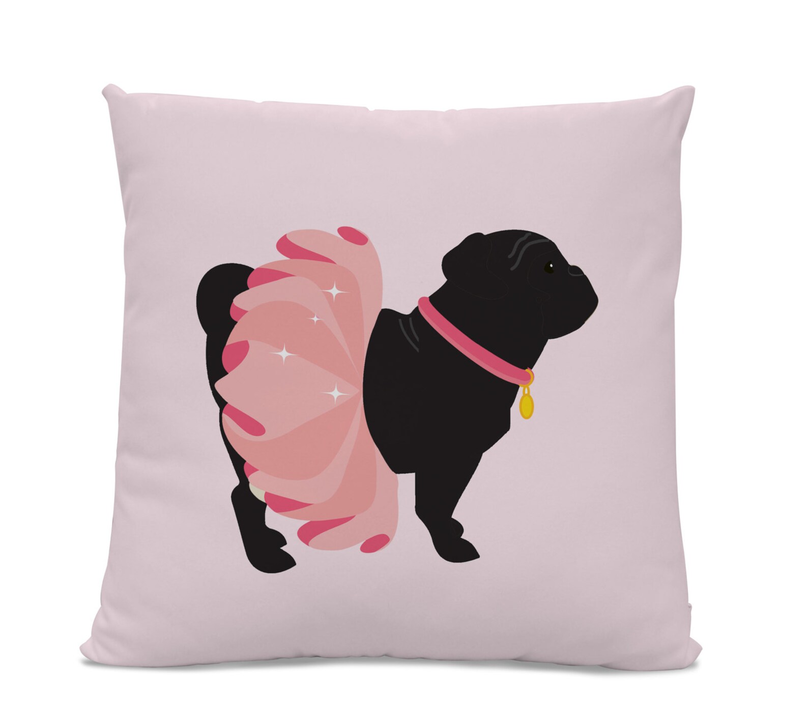 Black Pug Pillow - Black Pug in Pink Tutu Pillow - Dog Pillow ...
