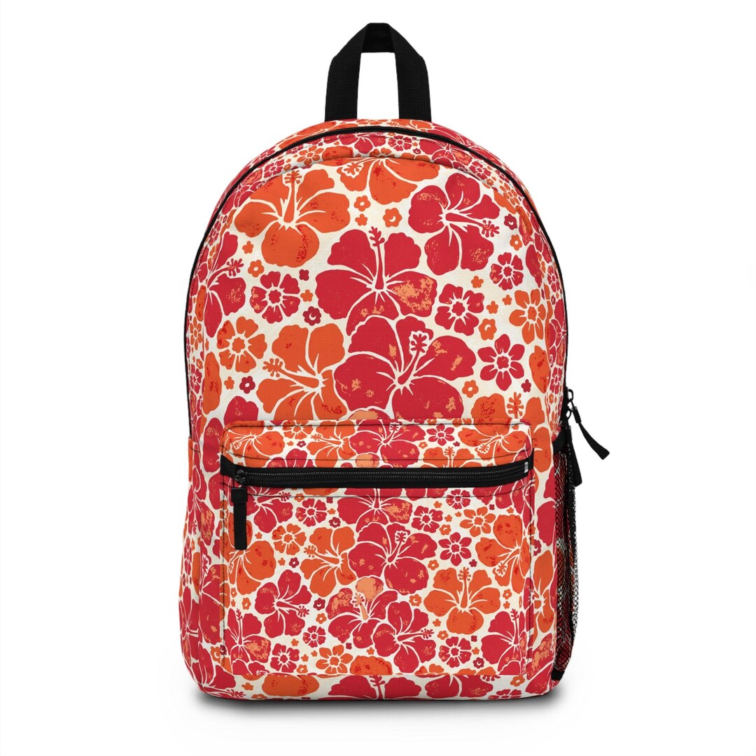 Backpack, Back-to-school, Aloha Floral, Orange and Red - Etsy