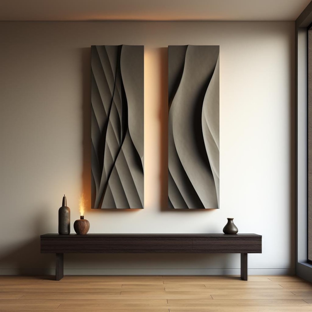 Black Wood Wall Sculpture, Minimalist Wall Art, Modern Wood Wall Decor ...