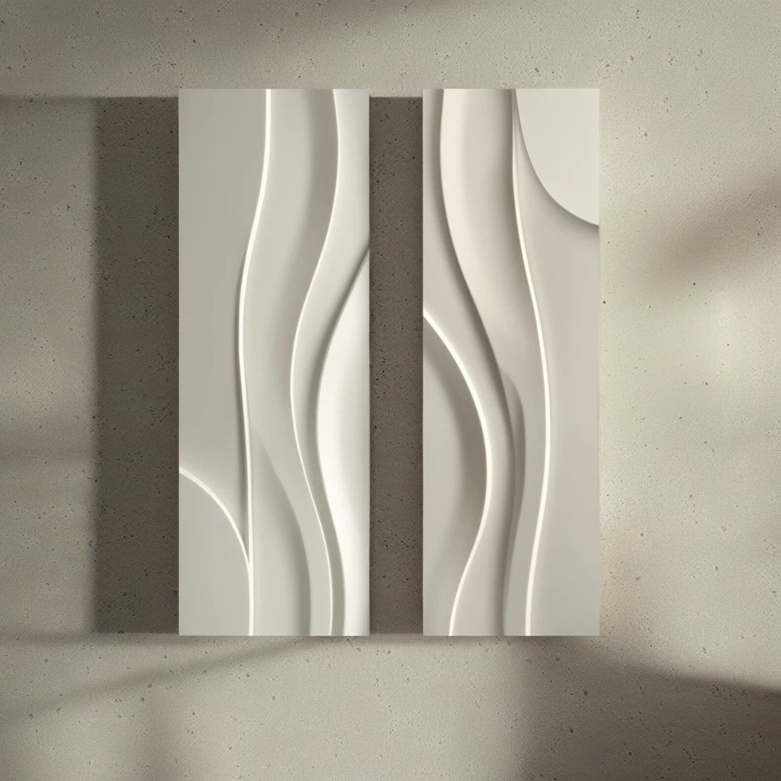 Wall Decor Set of Two, White Wood Giant Wall Sculpture, Modern Home ...