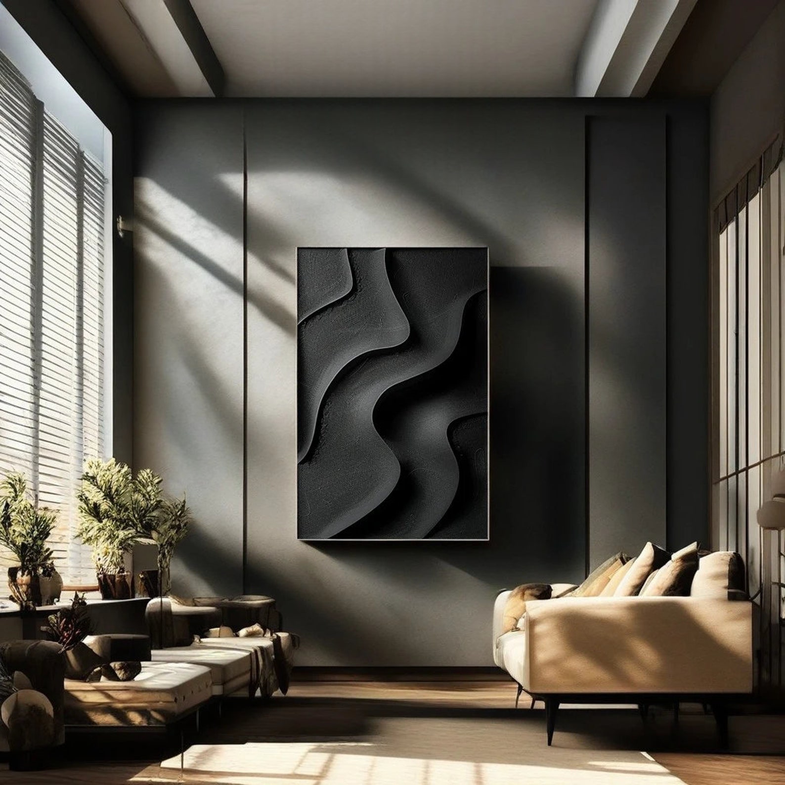 Black Wood Wall Sculpture, Minimalist Wall Art, Modern Wood Wall Decor ...