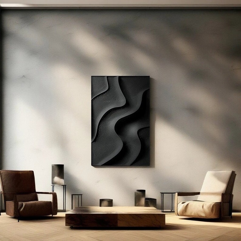 Black Wood Wall Sculpture, Minimalist Wall Art, Modern Wood Wall Decor ...