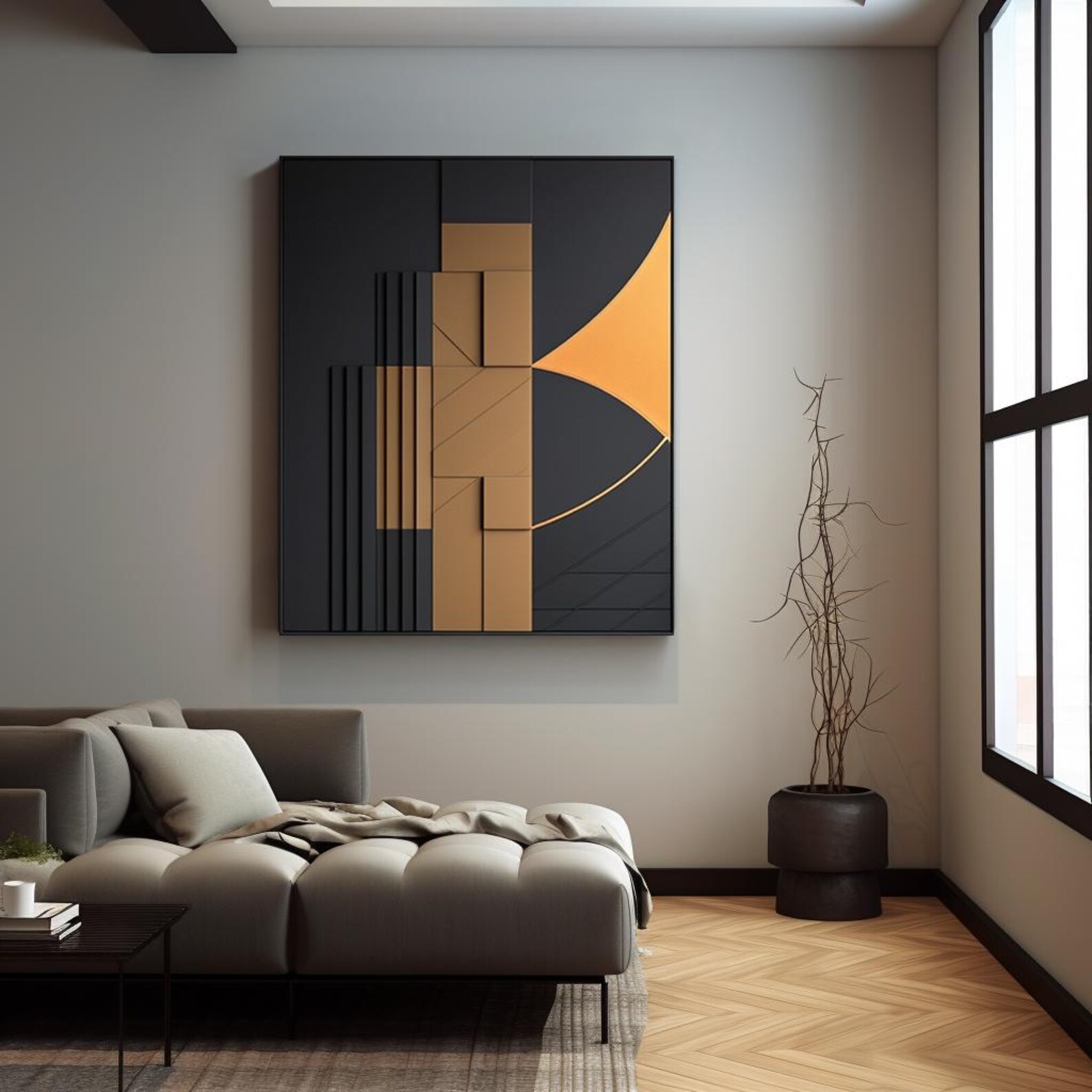 Black and Gold Wood Wall Sculpture, Minimalist Wall Art, Modern Wood ...
