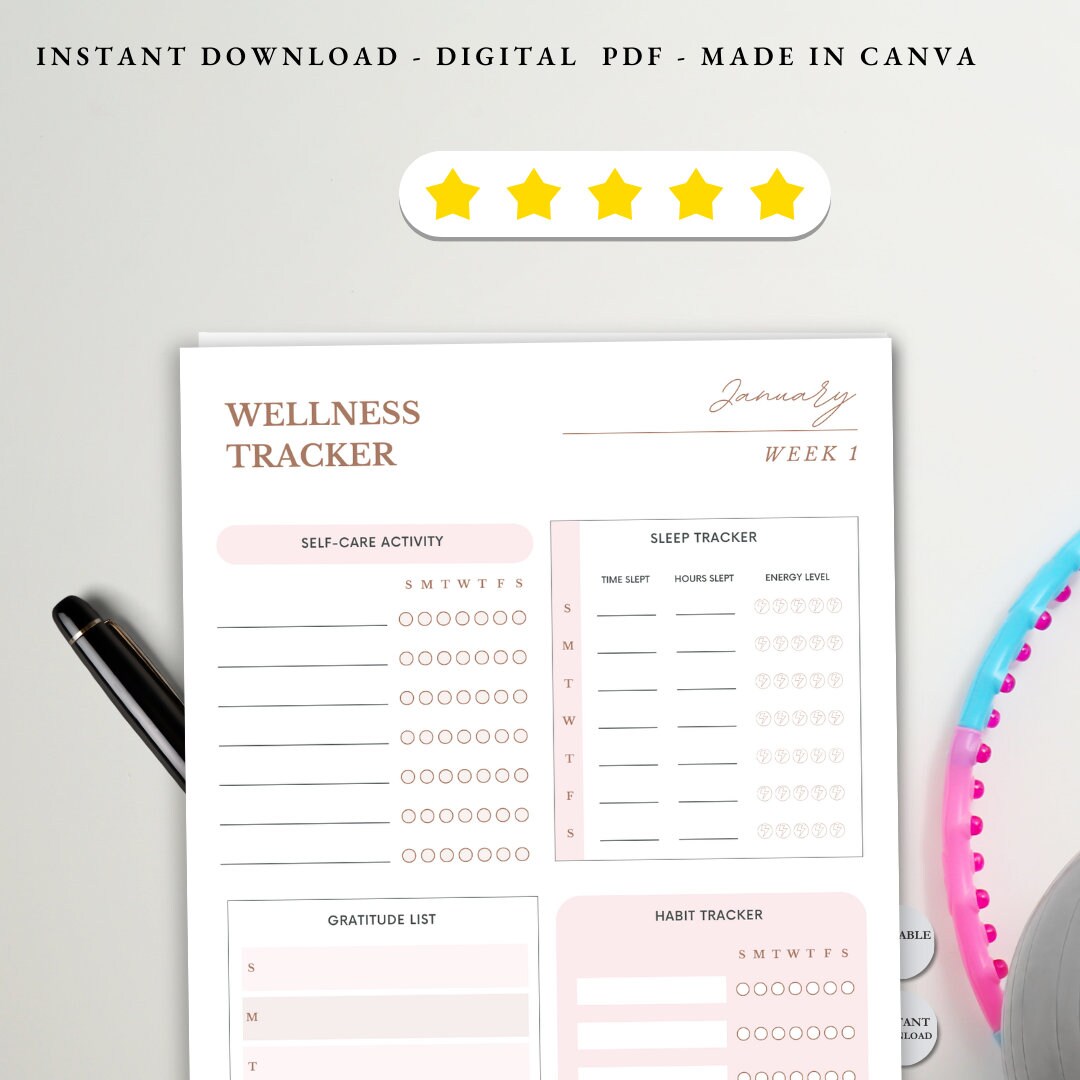 Pink Minimalist Weekly Wellness Tracker Planner, Printable Planner ...