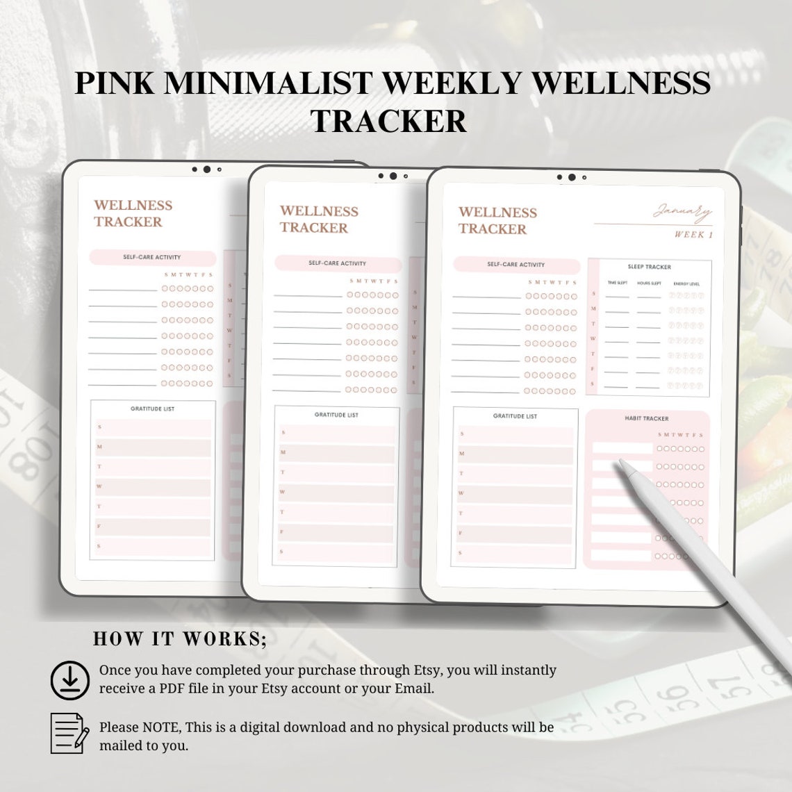 Pink Minimalist Weekly Wellness Tracker Planner, Printable Planner ...
