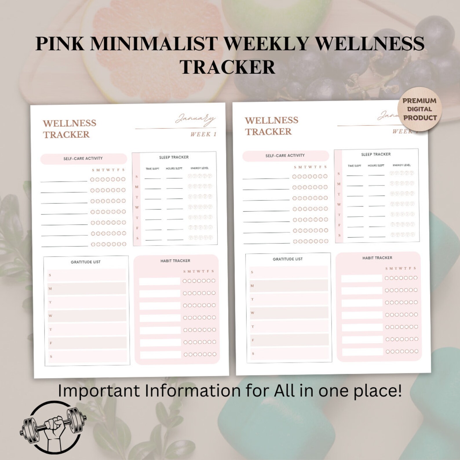 Pink Minimalist Weekly Wellness Tracker Planner, Printable Planner ...
