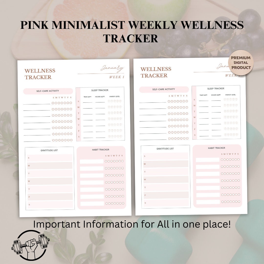 Pink Minimalist Weekly Wellness Tracker Planner, Printable Planner ...