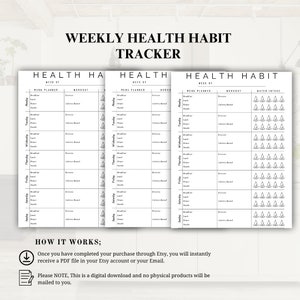 Black White Weekly Health Habit Tracker Planner, Printable Planner ...