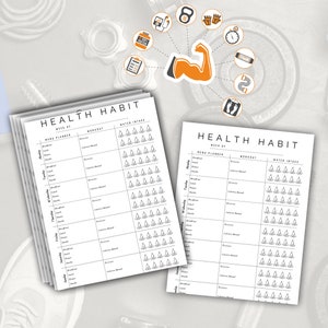 Black White Weekly Health Habit Tracker Planner, Printable Planner ...