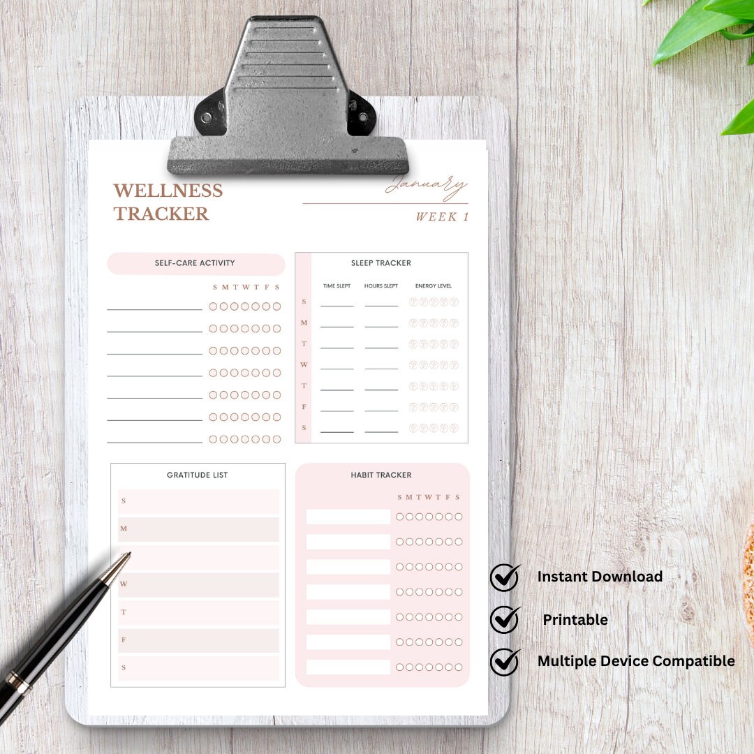 Pink Minimalist Weekly Wellness Tracker Planner, Printable Planner ...