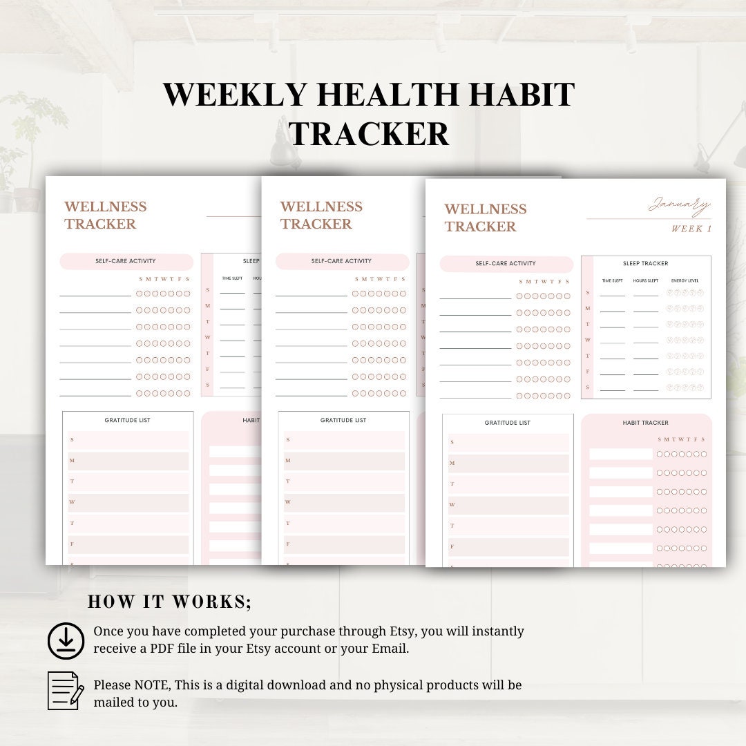 Pink Minimalist Weekly Wellness Tracker Planner, Printable Planner ...