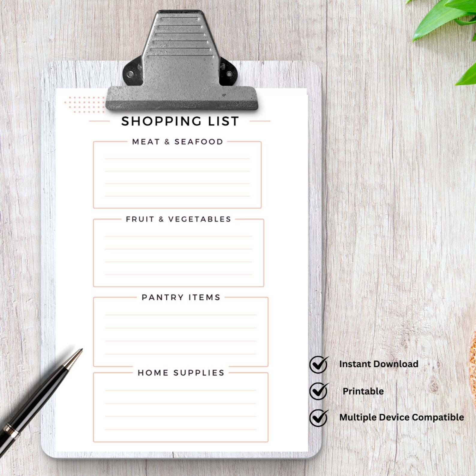Printable Modern Simple Shopping Market List, White Pink Grocery List ...