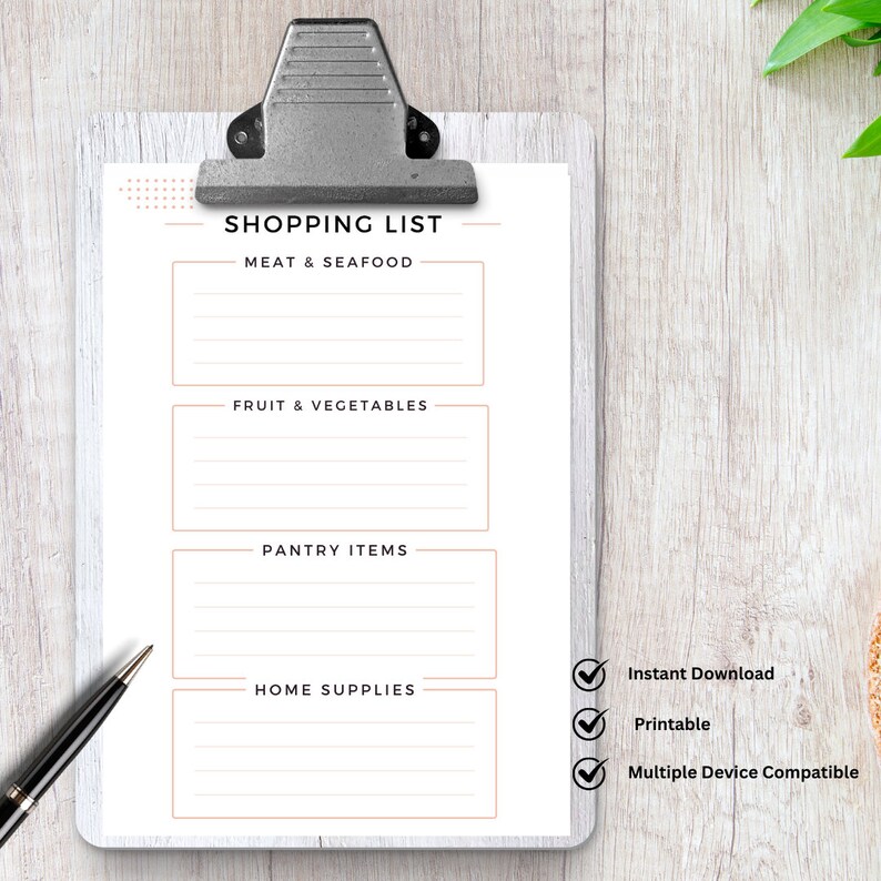 Printable Modern Simple Shopping Market List, White Pink Grocery List ...
