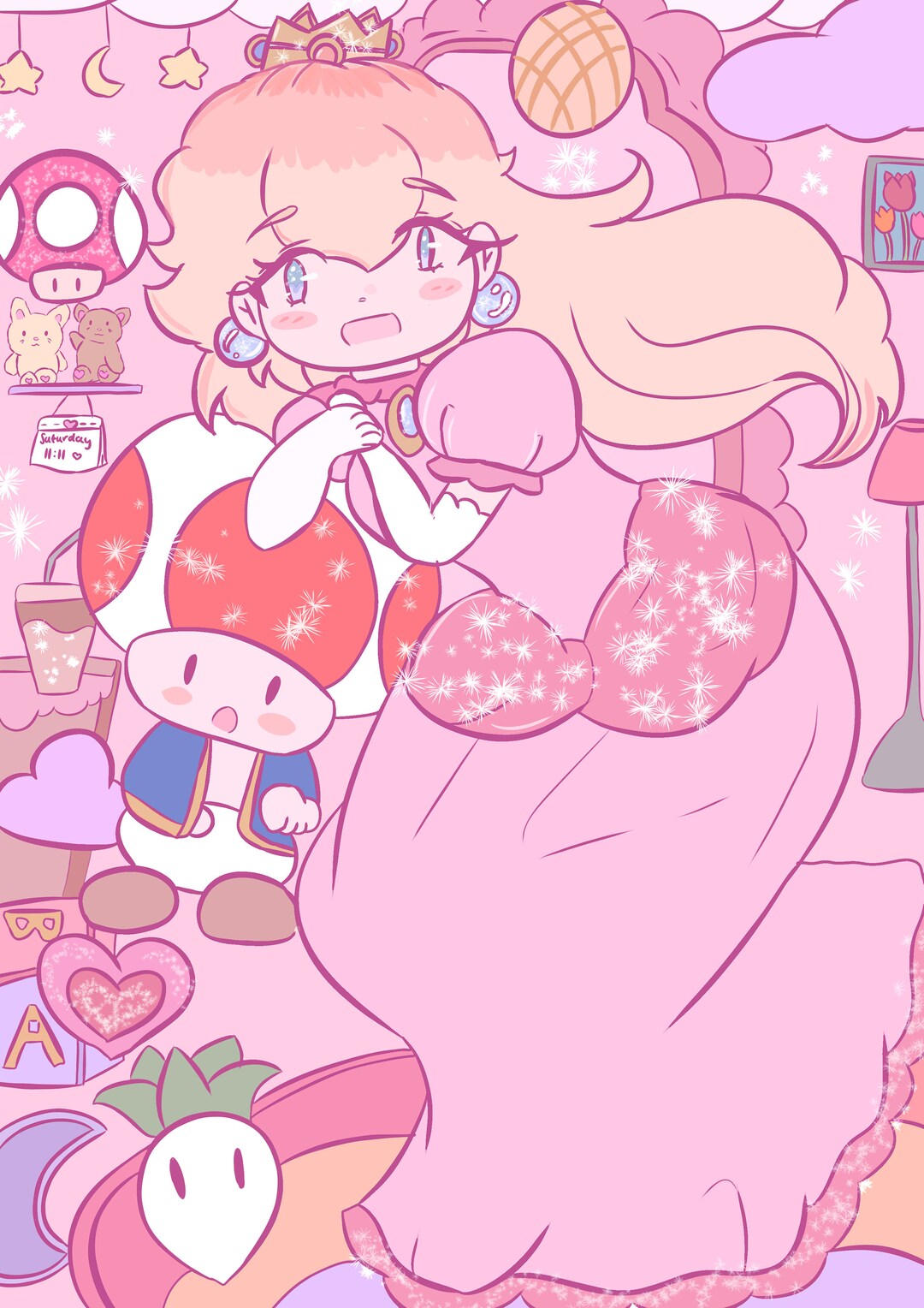Double Sided Princess Peach and Toad Print - Etsy