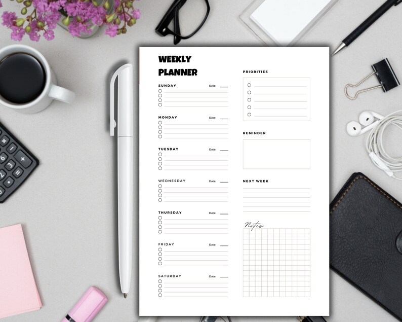 Weekly Planner Printable to Do List, Minimal Weekly Schedule, Weekly ...