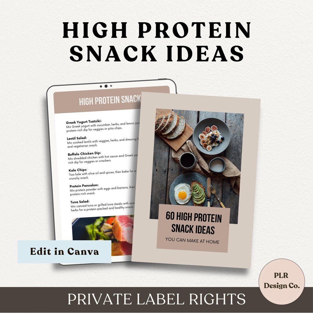 60 High Protein Snack Ideas Guide: Canva Template (PLR) - Etsy