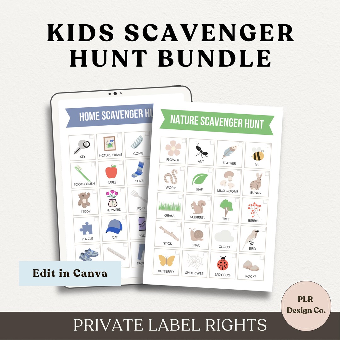 Kids Scavenger Hunt Bundle | 6 Fun Themed Hunts | Canva Template | PLR ...