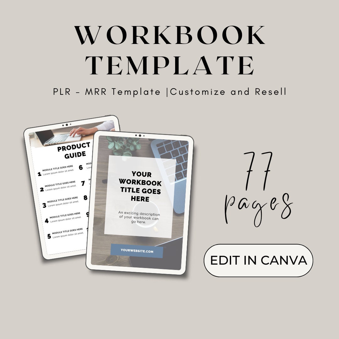 PLR Workbook Template Canva Workbook Design PLR & MRR Resale Rights Customizable Workbook ...