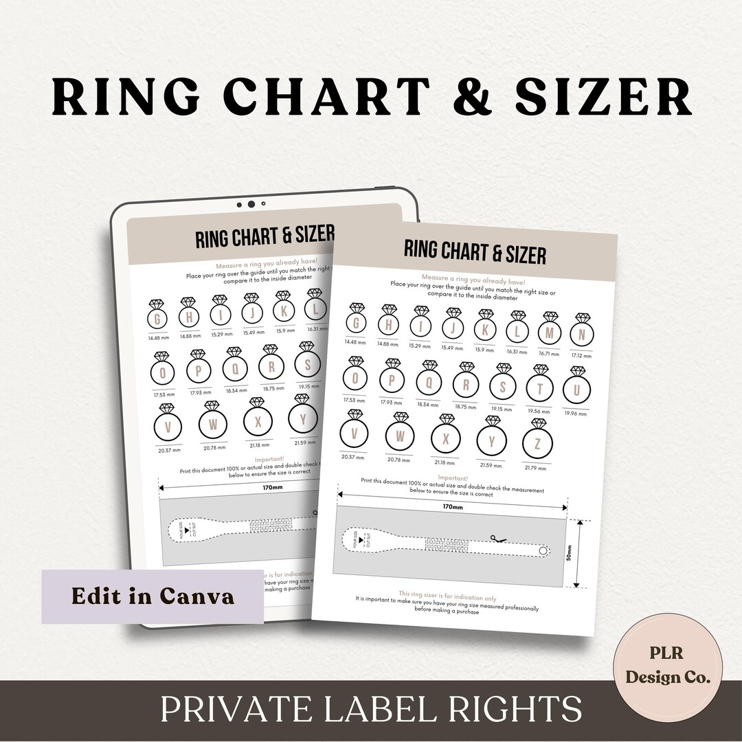 Ring Size Chart & Sizer | Editable Canva Template | PLR Included ...
