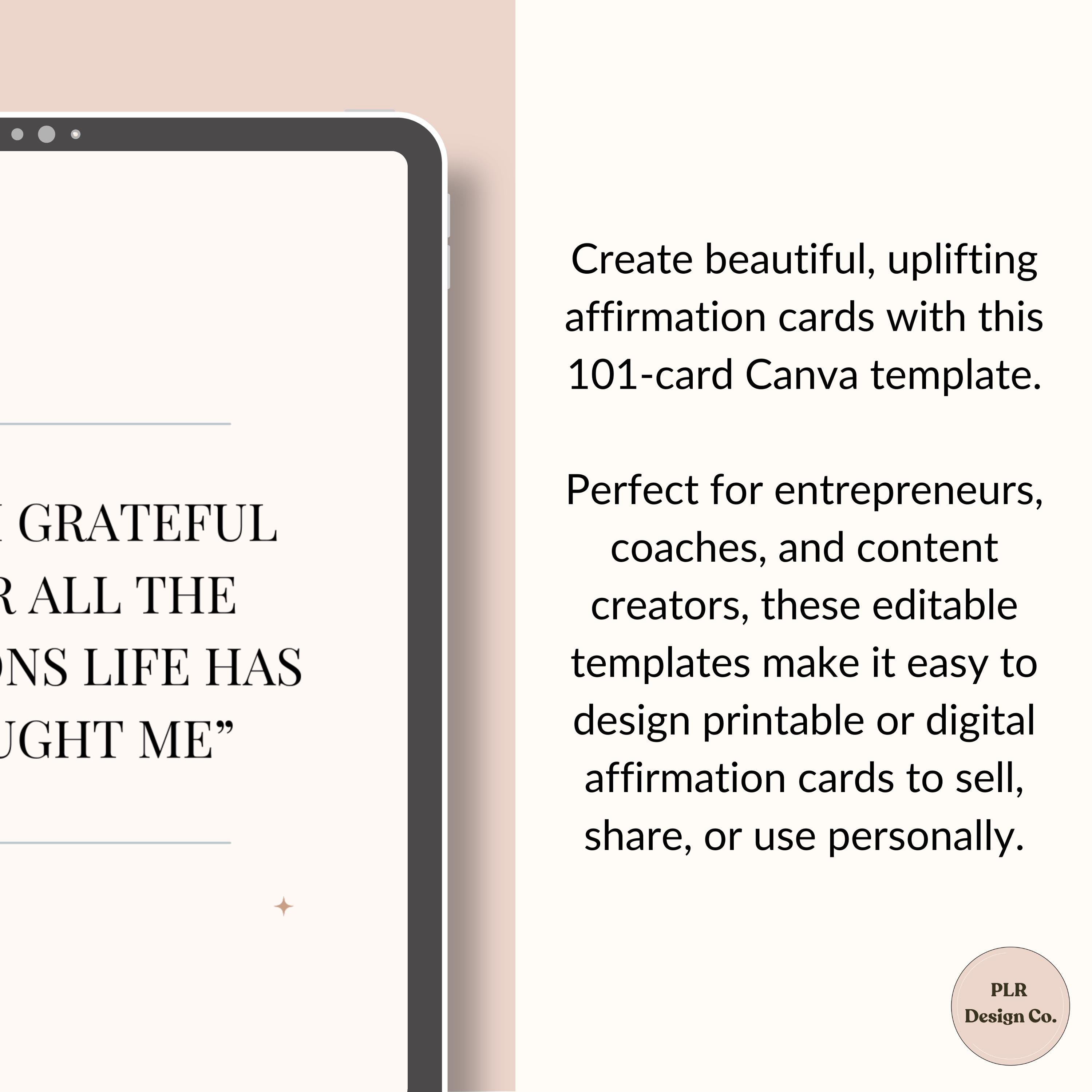 PLR 101 Affirmation Card Templates | Canva | Editable & Resellable ...