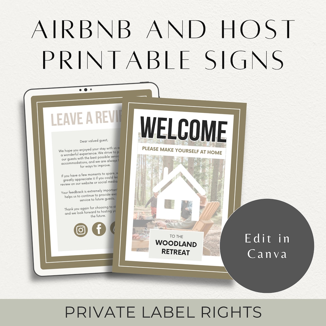 PLR Airbnb and Host Printable Signs | Editable in Canva | PLR Included ...
